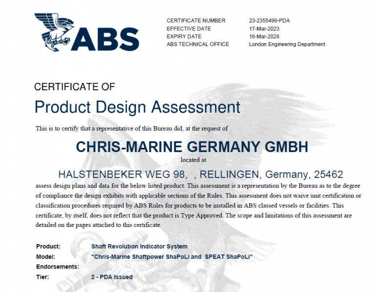 Chris Marine (Lemag) ShaPoLi - ABS PDA (Product Design Assessment) Certificate - Technava